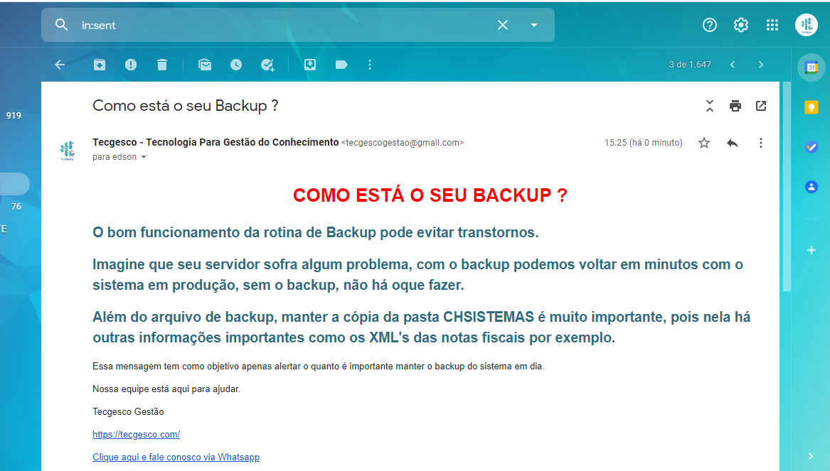 Enviando E Mail Tecgesco Gestão
